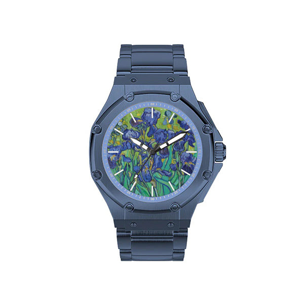 Van Gogh Irises Watch with Blue Steel Band - Getty Museum Store